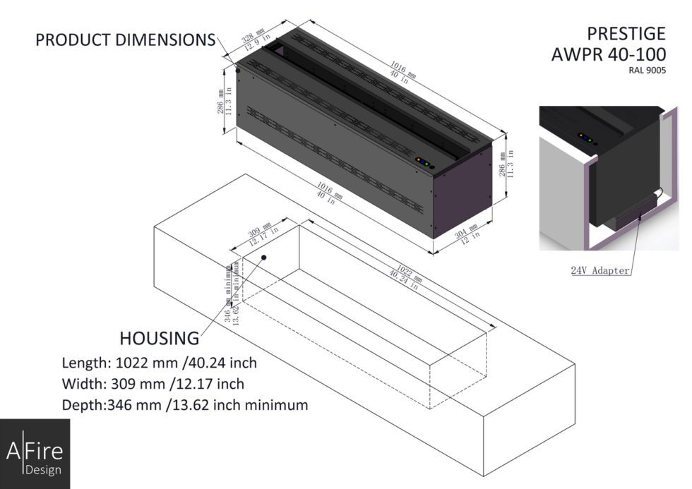 Chimeneas de vapor de agua PRESTIGE con llamas frías coloridas AFIRE