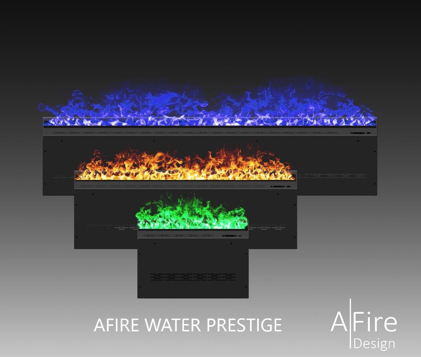 PRESTIGE water vapor fireplace inserts colorful cold flames AFIRE